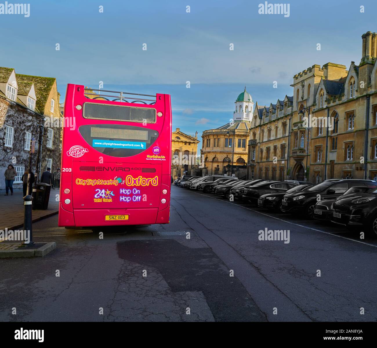 Hop-on hop-off open top double decker city seeing bus painted with ...