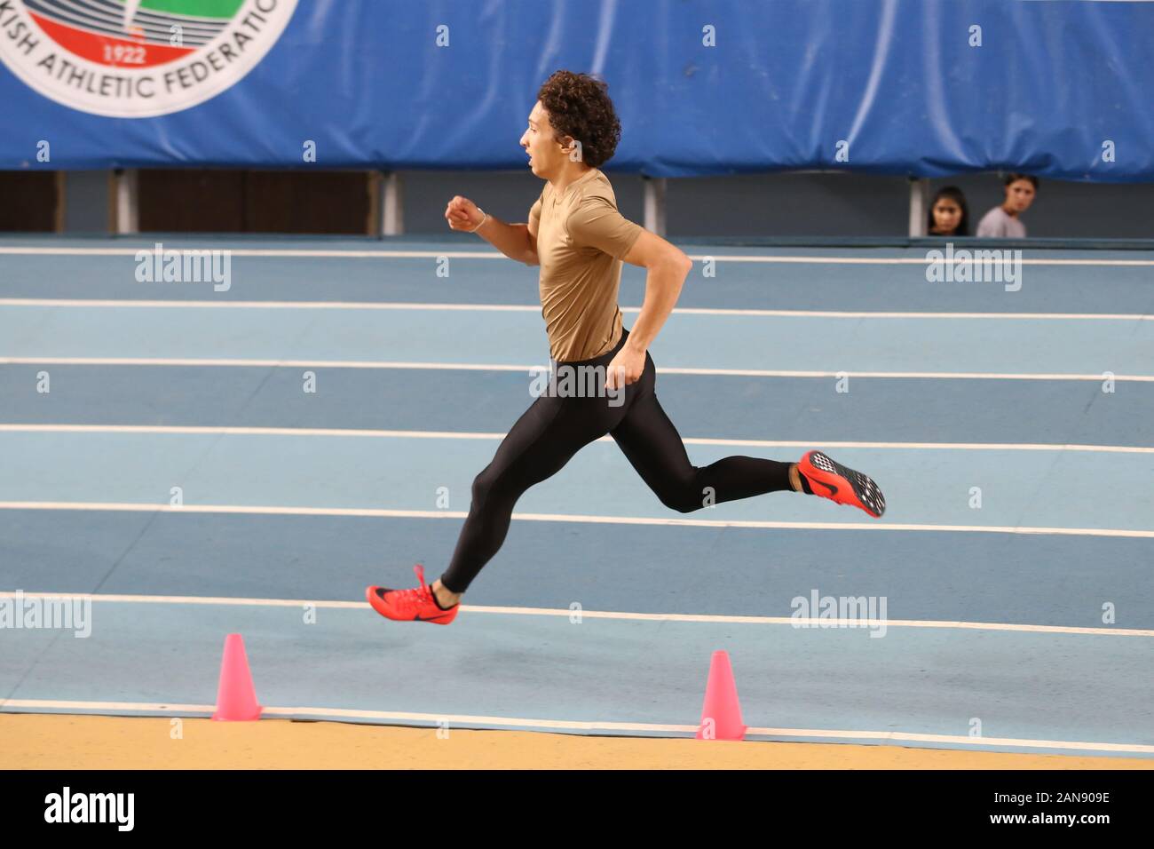 ISTANBUL, TURKEY - JANUARY 11, 2020: Undefined athlete running during ...