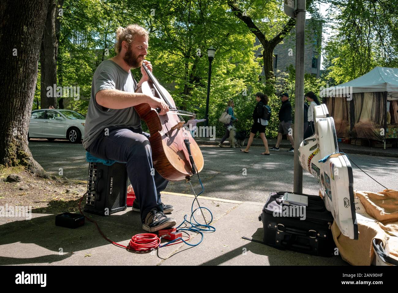 Musician at the streets of Portland, Oregon Stock Photo - Alamy