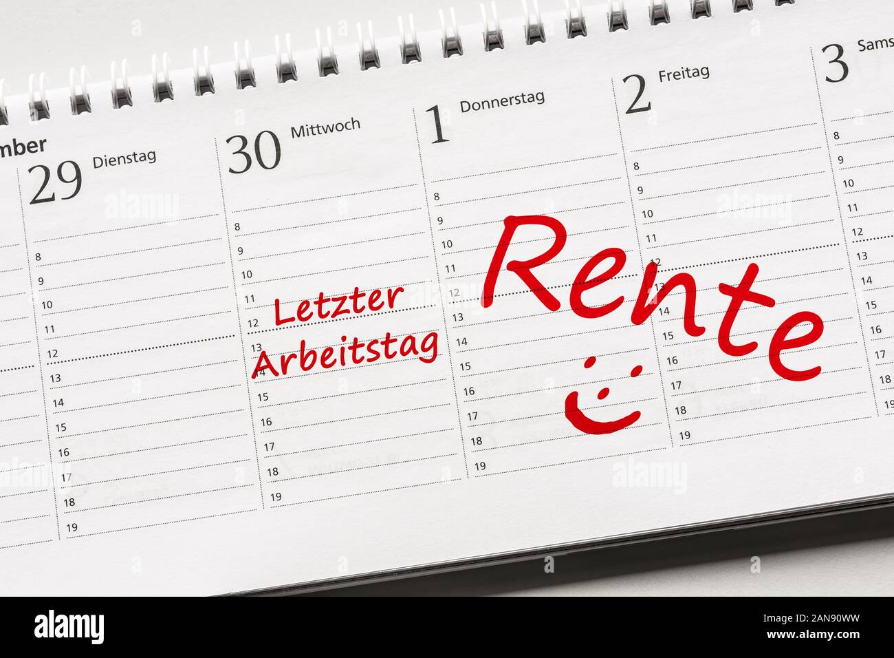 A calendar with the entries in German language for "last working day ...