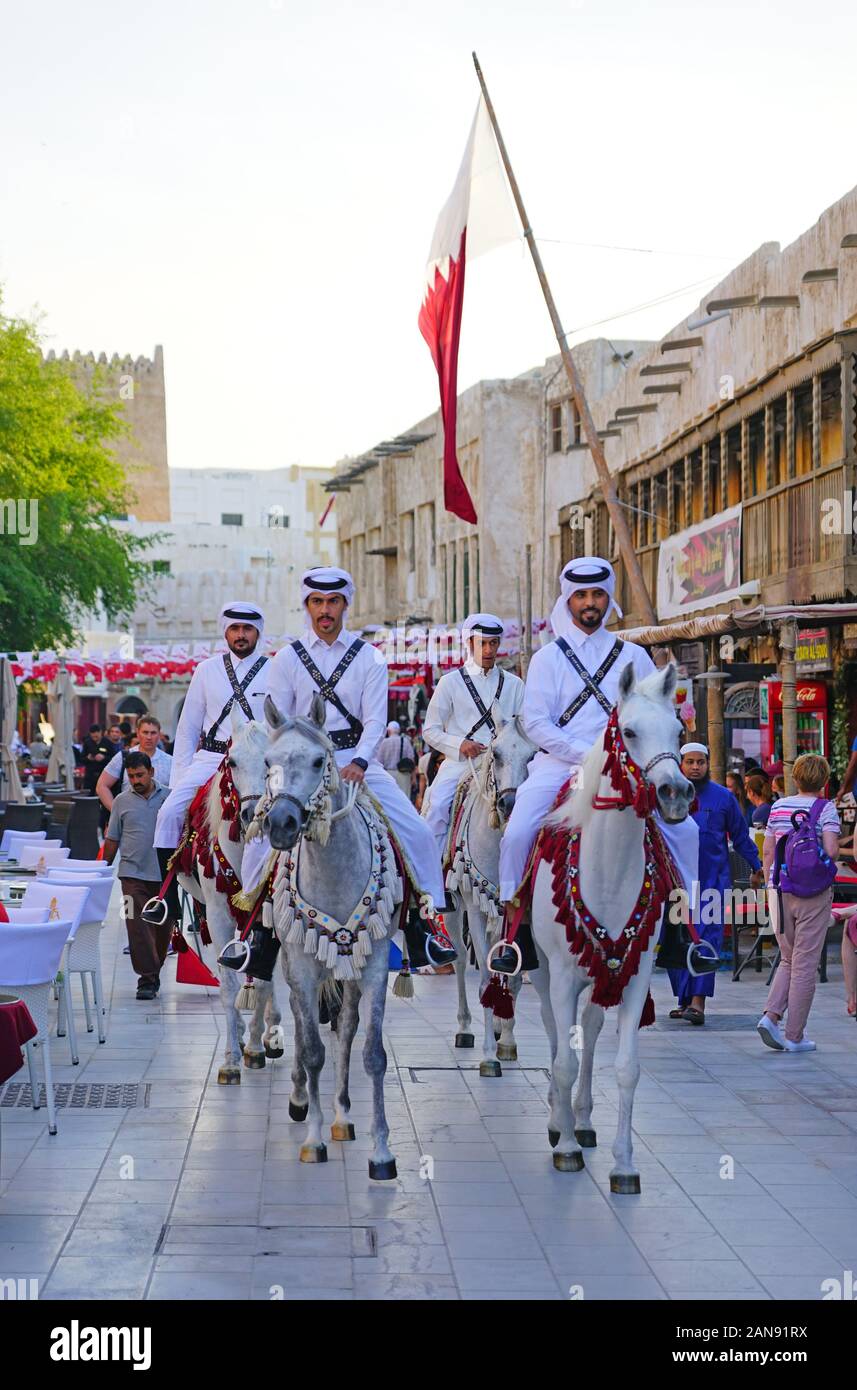 DOHA, QATAR -12 DEC 2019- View of Qatari mounted police on horses on ...