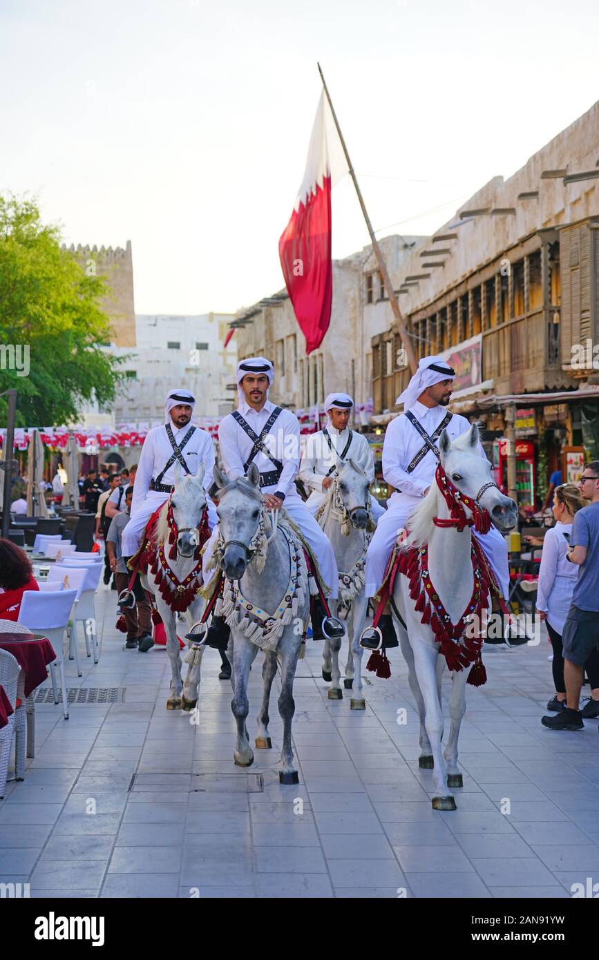 DOHA, QATAR -12 DEC 2019- View of Qatari mounted police on horses on ...