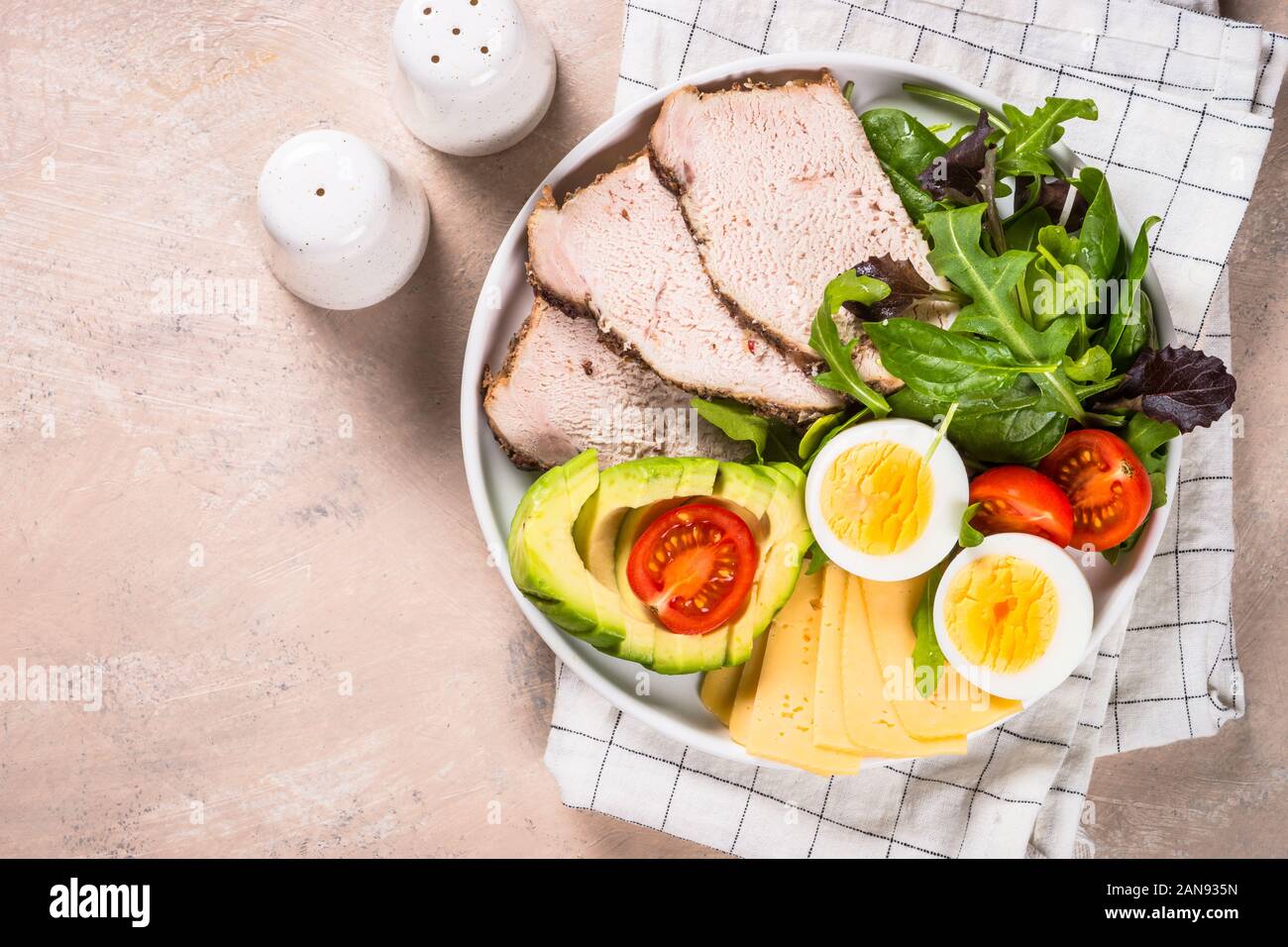 Keto diet plate on white table Stock Photo - Alamy
