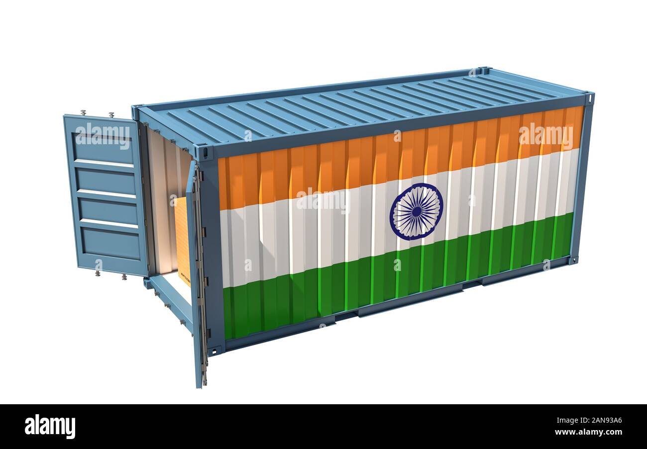 Shipping Container with India flag isolated on white - 3D Rendering ...
