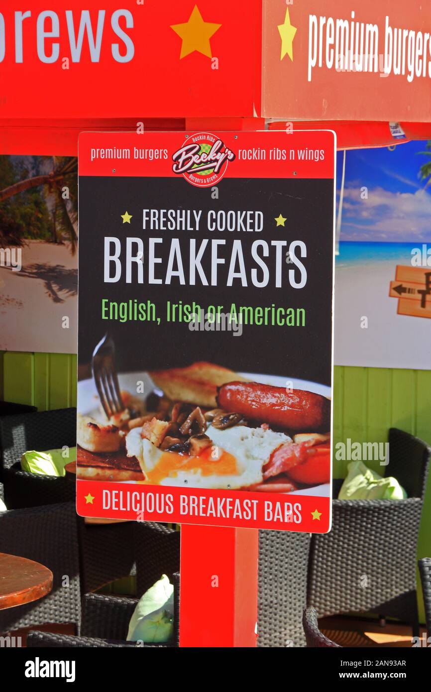 Café sign advertising cooked breakfasts Stock Photo - Alamy