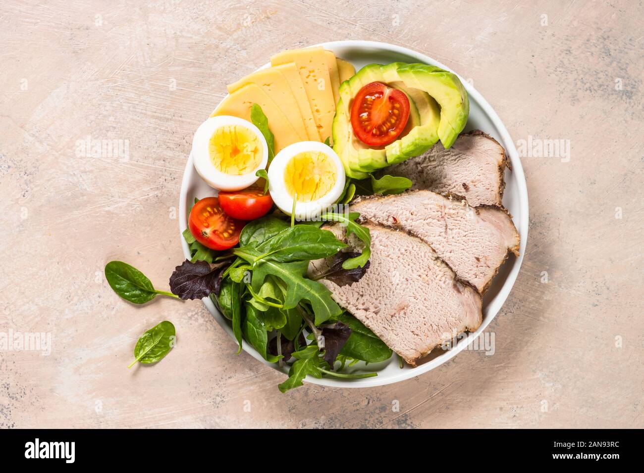 Keto diet plate on white table Stock Photo - Alamy