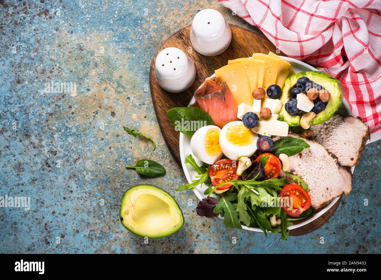 Keto diet plate on white table Stock Photo - Alamy