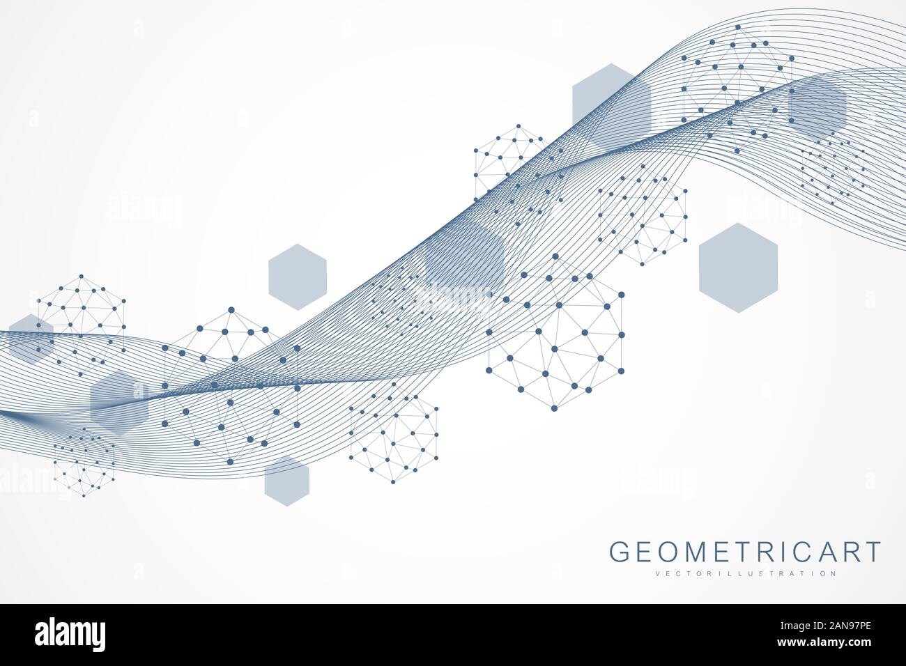 Science network pattern, connecting lines and dots. Technology hexagons ...