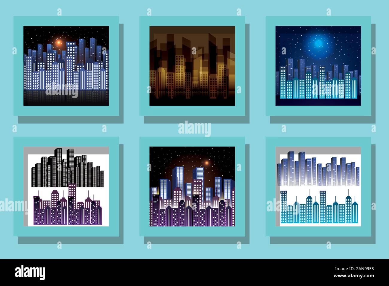 City buildings set inside frames vector design Stock Vector Image & Art ...