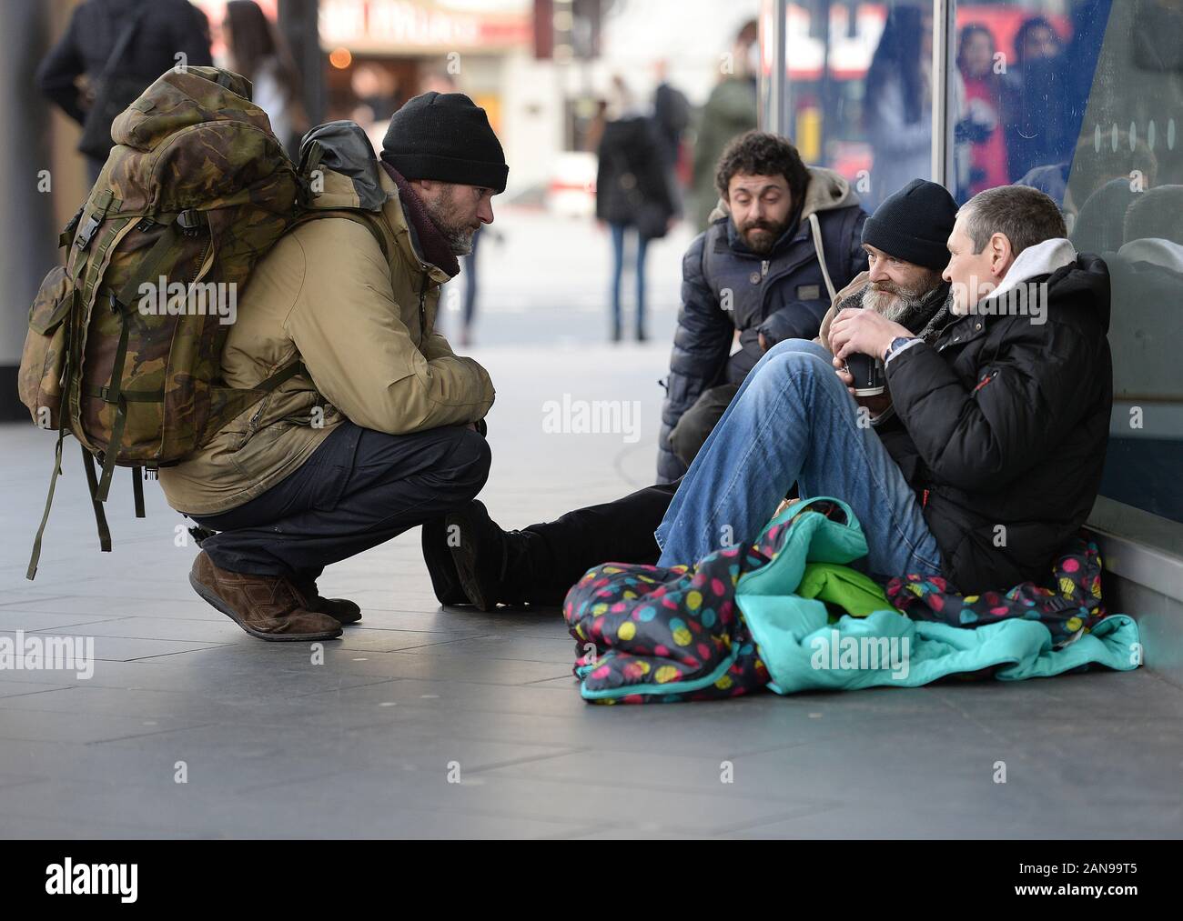 Homeless people on the streets in Victoria, London. PA Photo. Picture ...