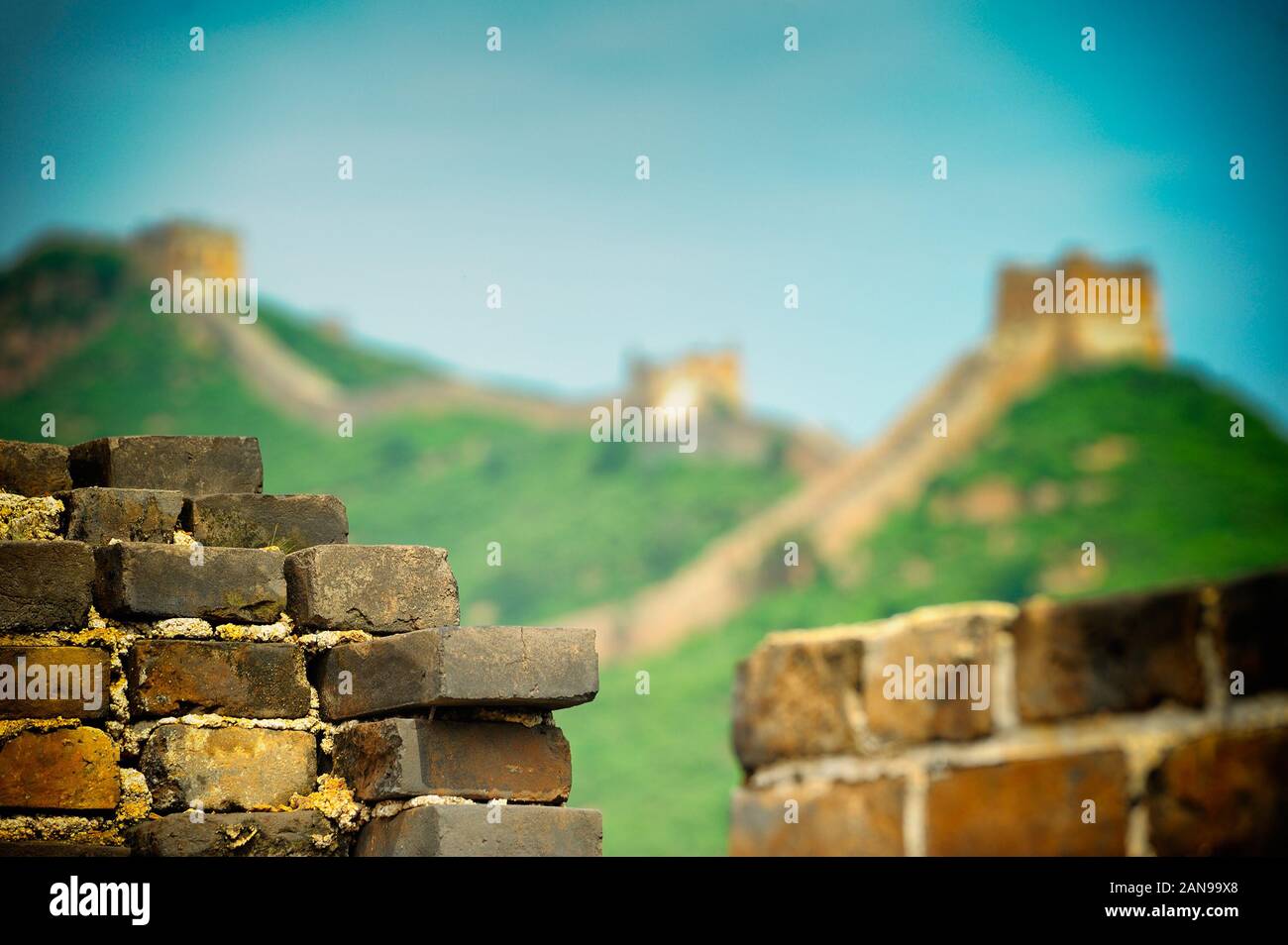 Close-up at bricks of Great Wall of China, defocused background Stock ...