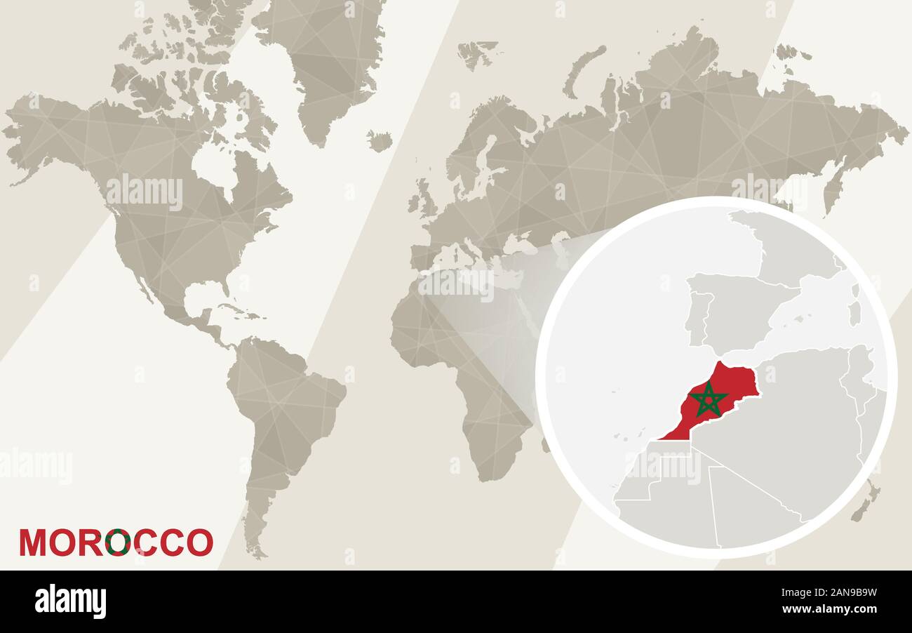 Zoom on Morocco Map and Flag. World Map Stock Vector Image & Art - Alamy