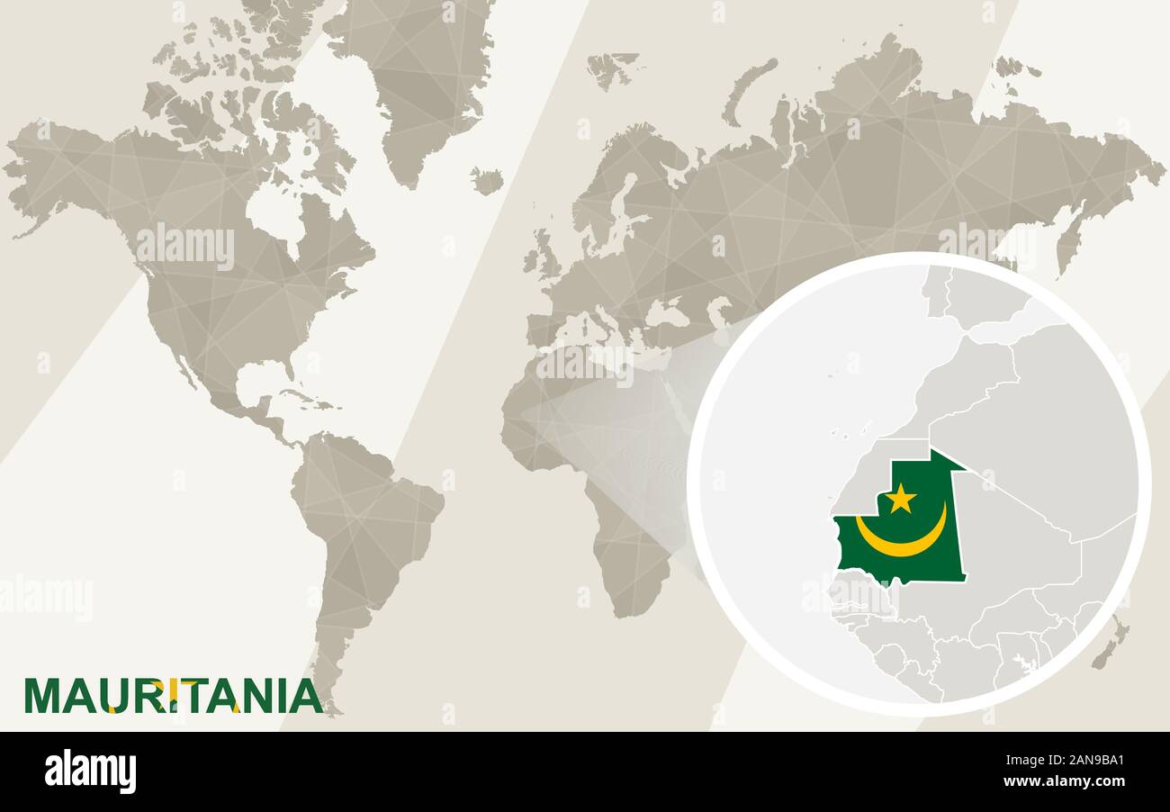 Zoom on Mauritania Map and Flag. World Map Stock Vector Image & Art - Alamy