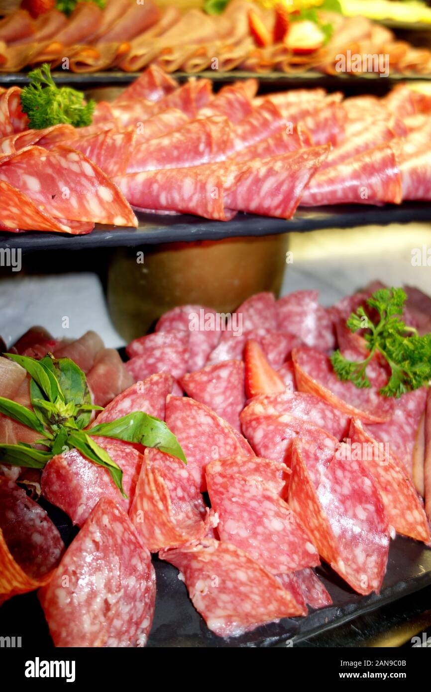 Sliced Processed Salami on Display in the Buffet at the Azul Beach ...