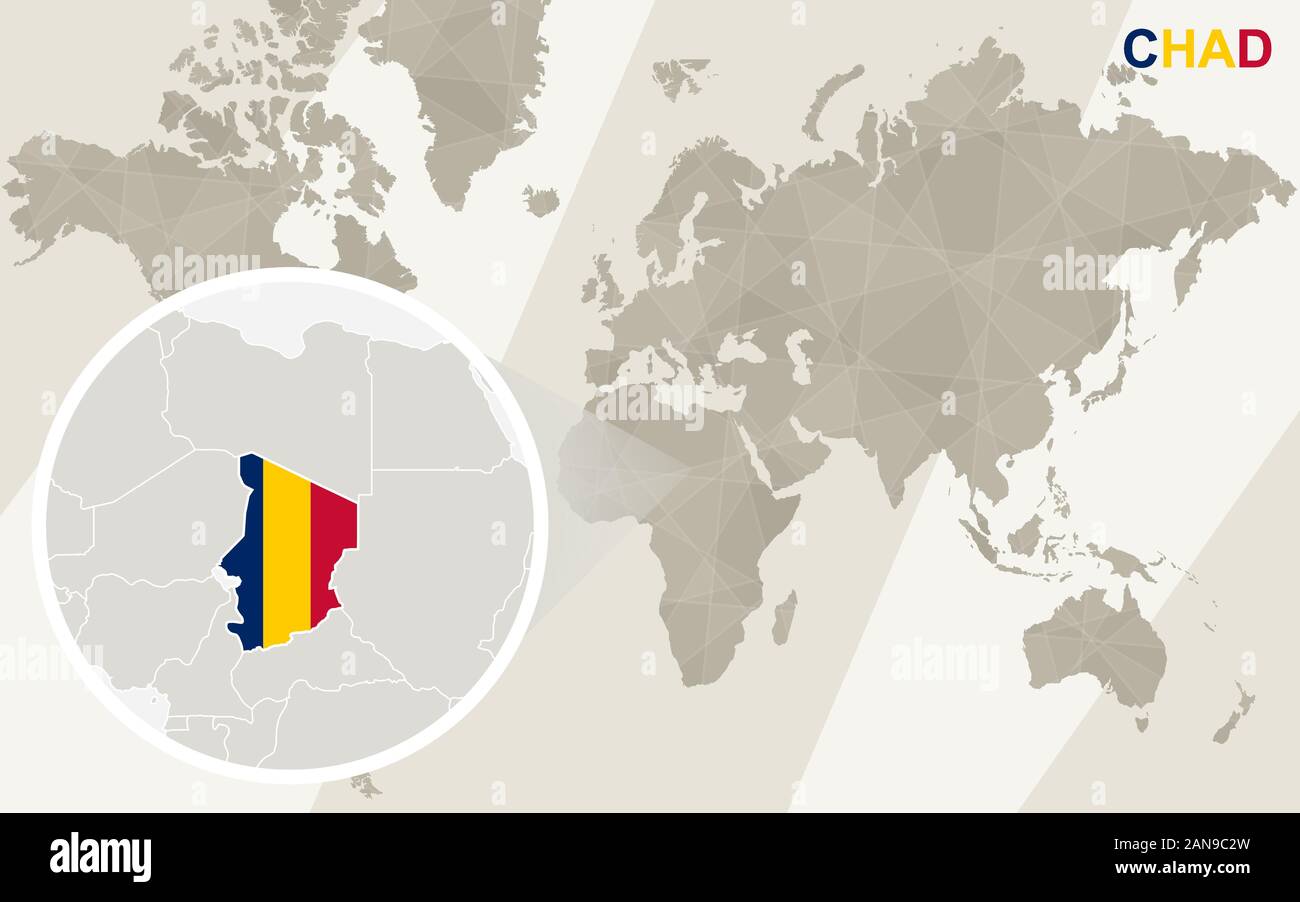 Zoom on Chad Map and Flag. World Map Stock Vector Image & Art - Alamy