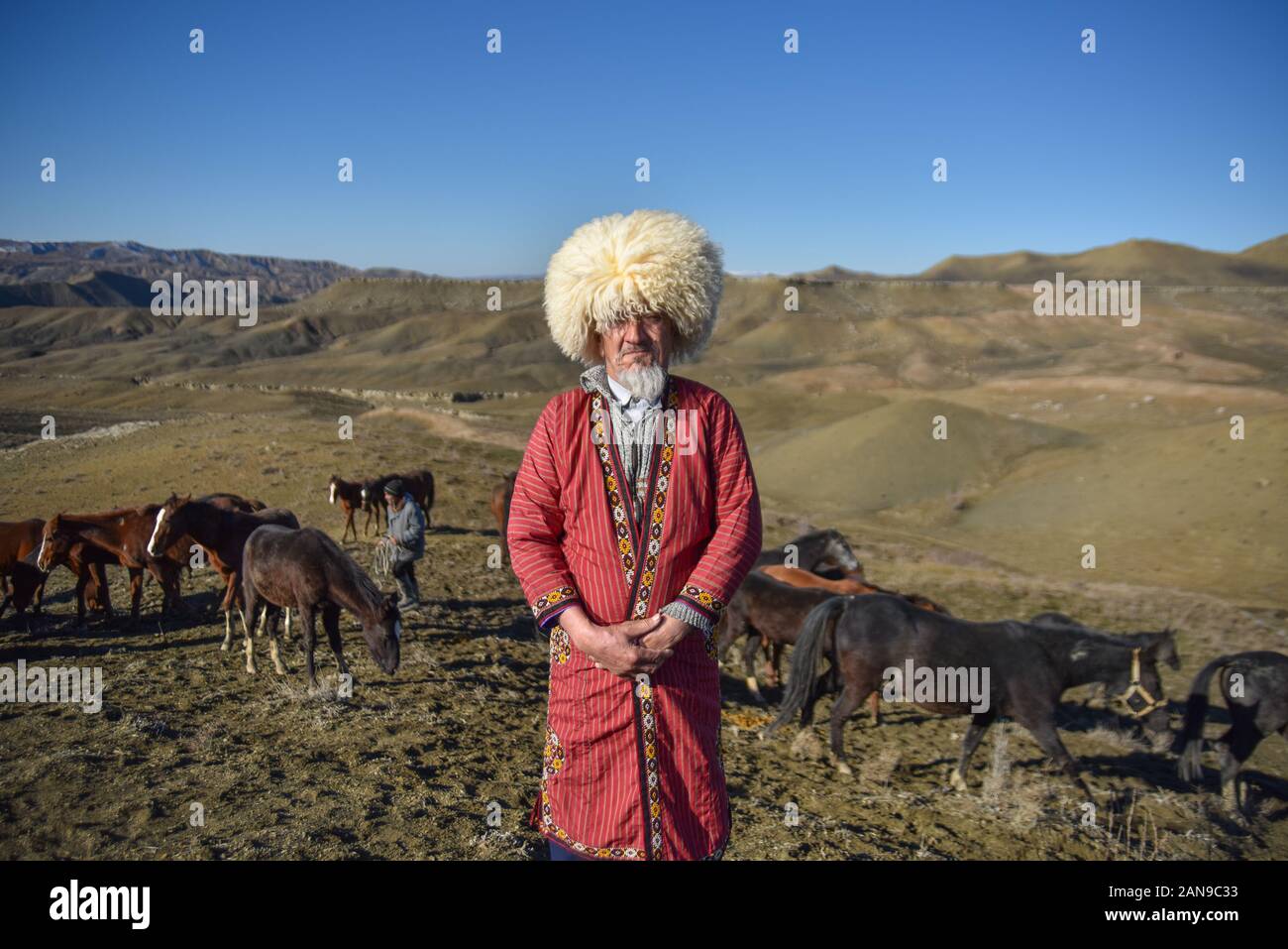 A Turkmen man wearing traditional Turkmen's costume in Raz-and-Jargalan ...