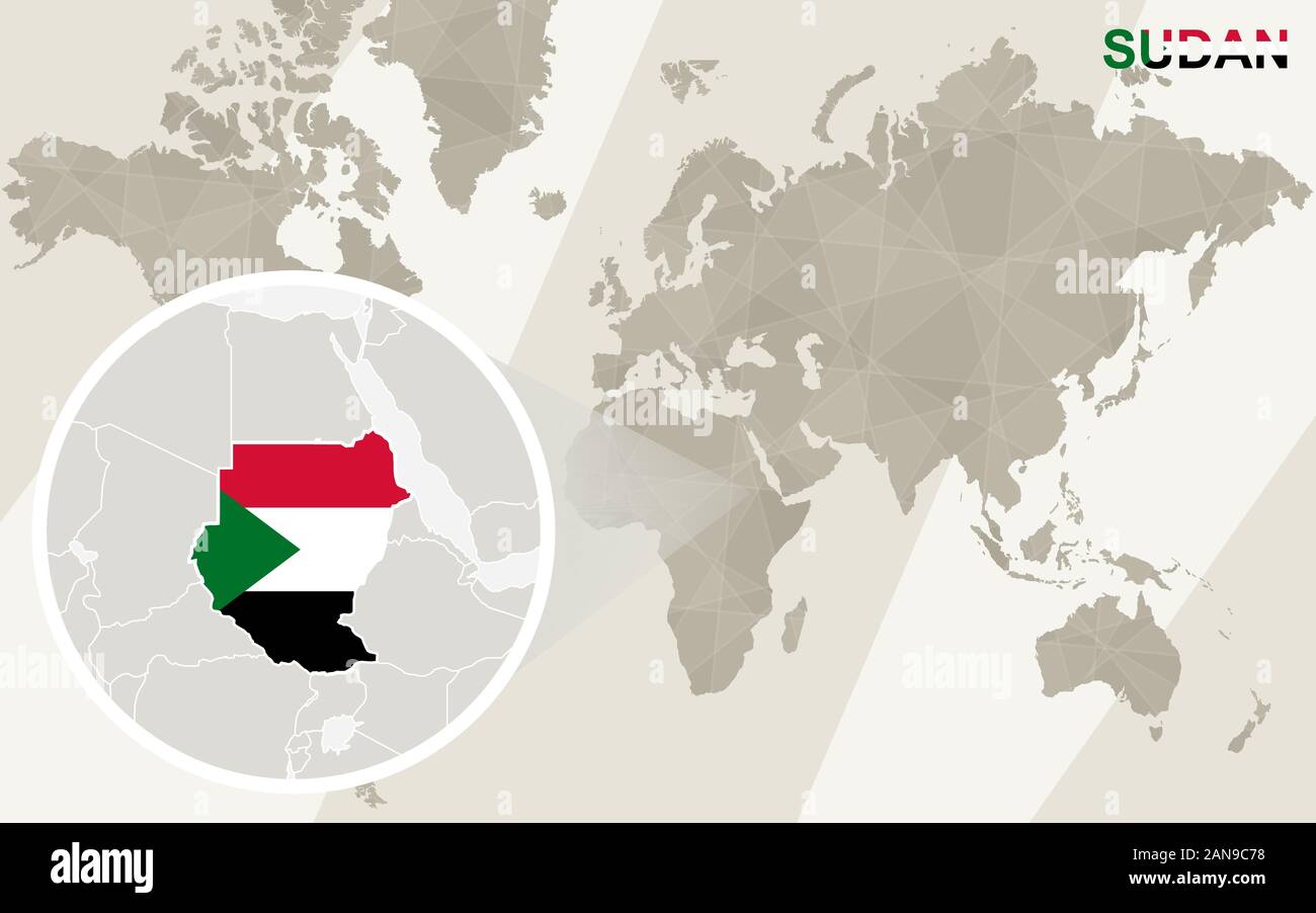 Zoom on Sudan Map and Flag. World Map Stock Vector Image & Art - Alamy