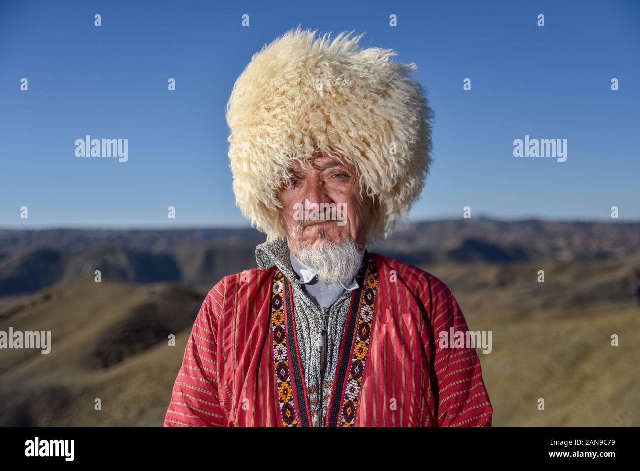 A Turkmen man wearing traditional Turkmen's costume in Raz-and-Jargalan ...