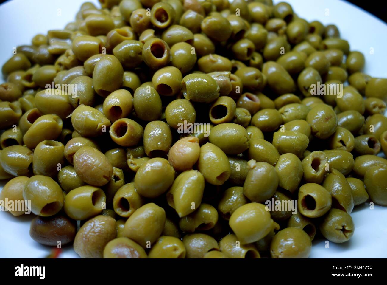 Bowl of Pitted Green Olives 'Olea Europaea' in the Buffet at the Azul ...