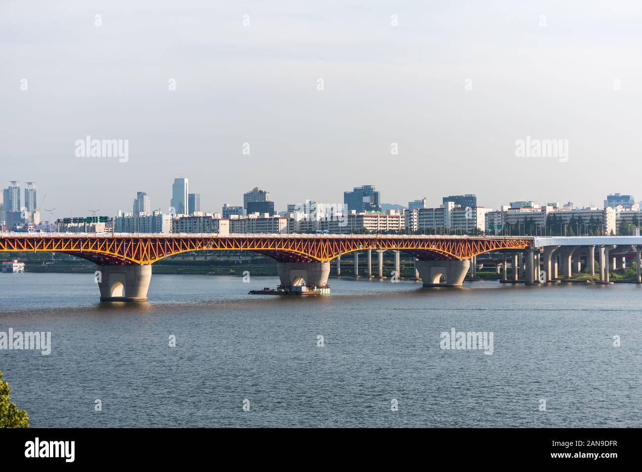 Bridge over Hangang River (Han River) against Seoul Skyline in South ...