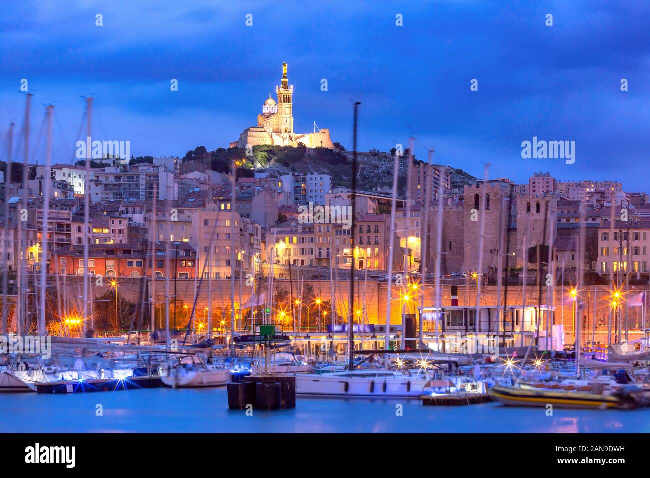 Panoramic view of Old Port and the Basilica of Notre Dame de la Garde ...