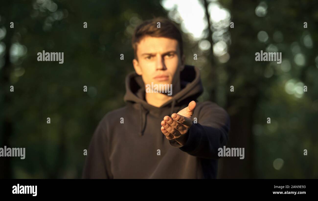 Blind man panhandling to ask for support and charity, disability ...