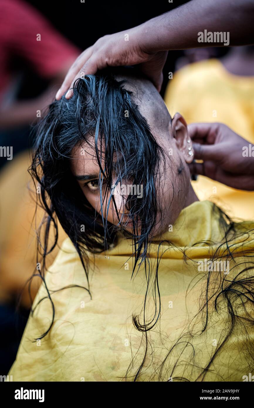 Batu Caves, Malaysia - January 21 2019 : Close-up of young lady devotee ...