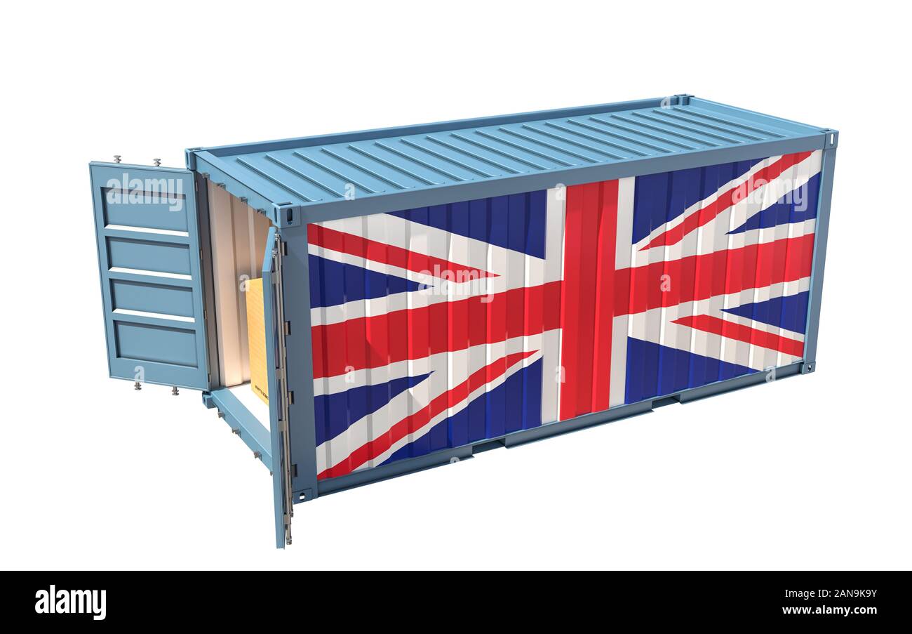 Shipping Container with United Kingdom flag isolated on white - 3D ...