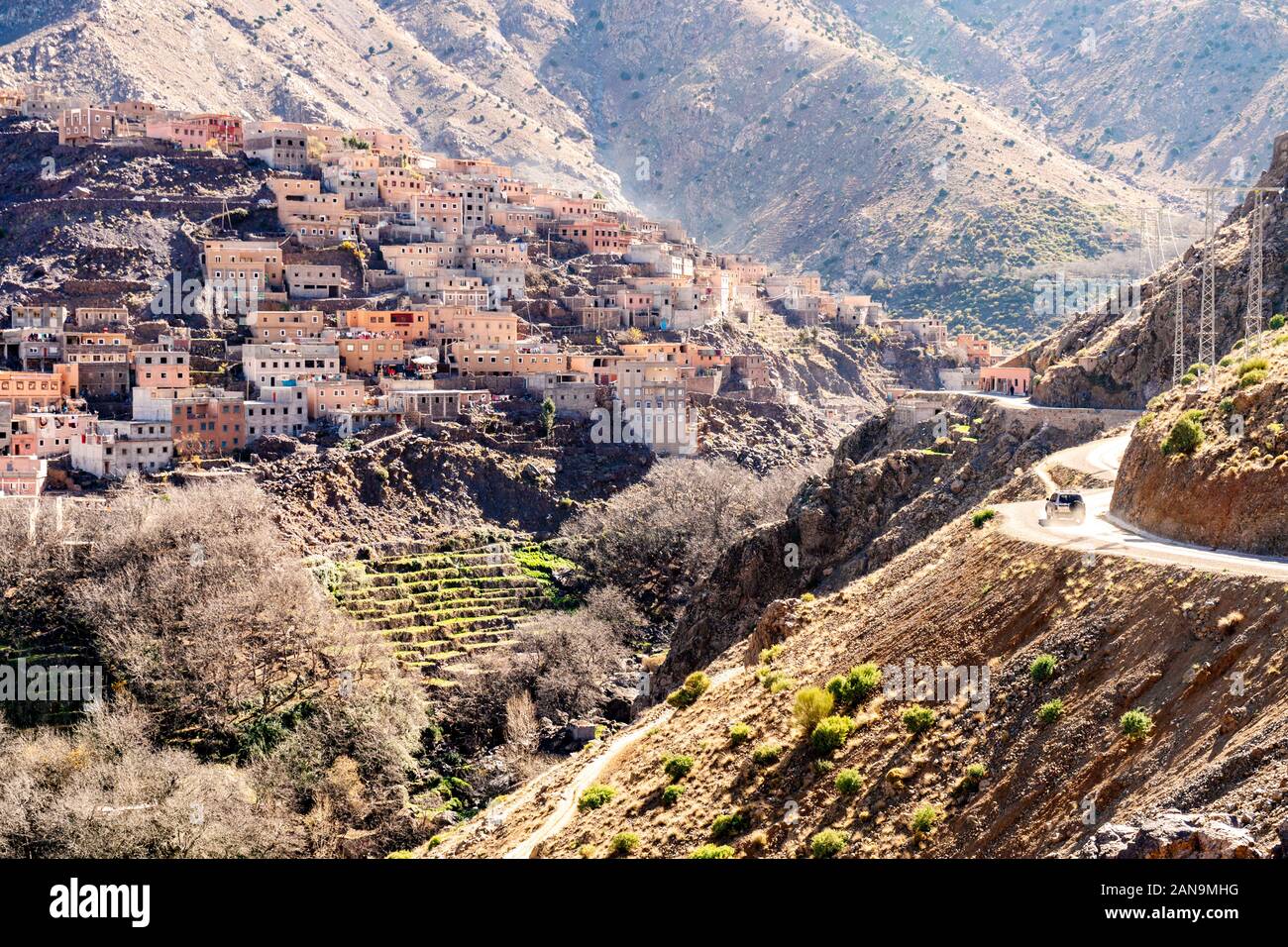 Amazing Berber village located high in Atlas mountains, Aroumd, Morocco ...