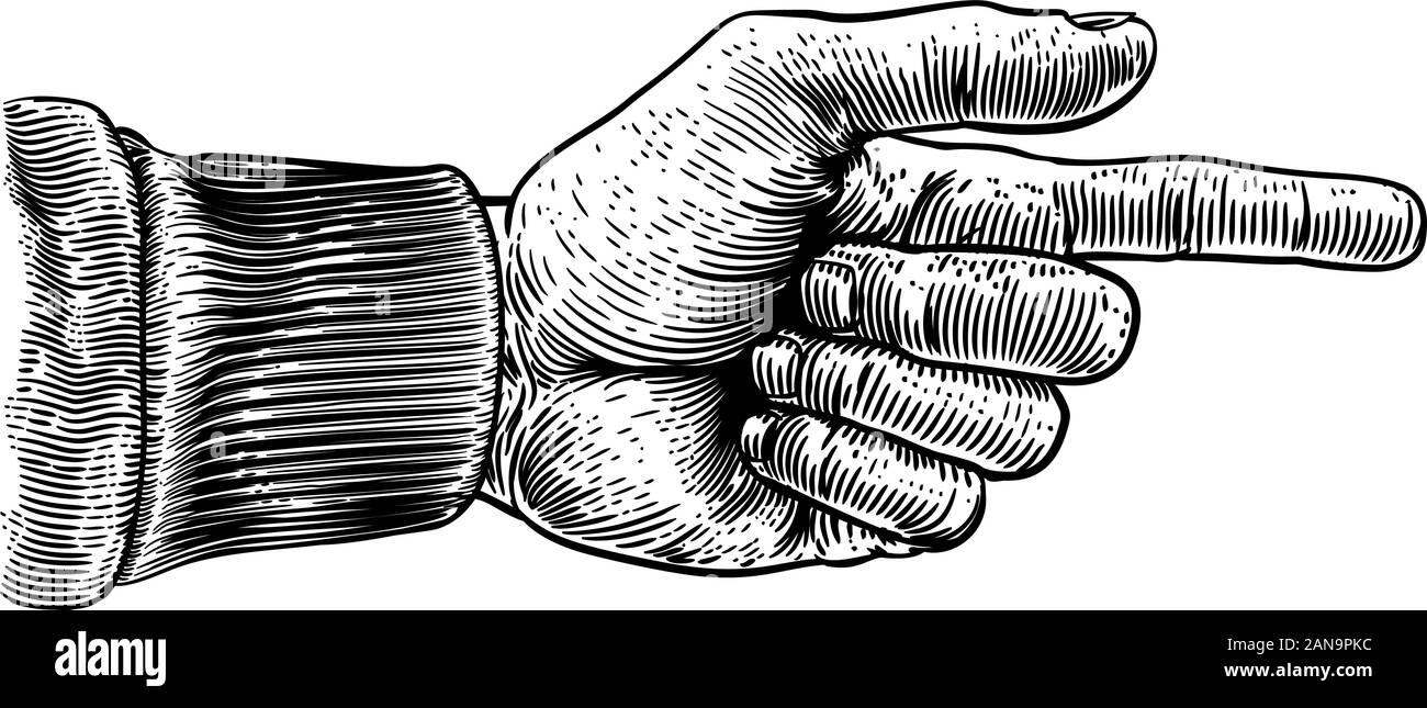 Hand Pointing Direction Finger Engraving Woodcut Stock Vector Image ...