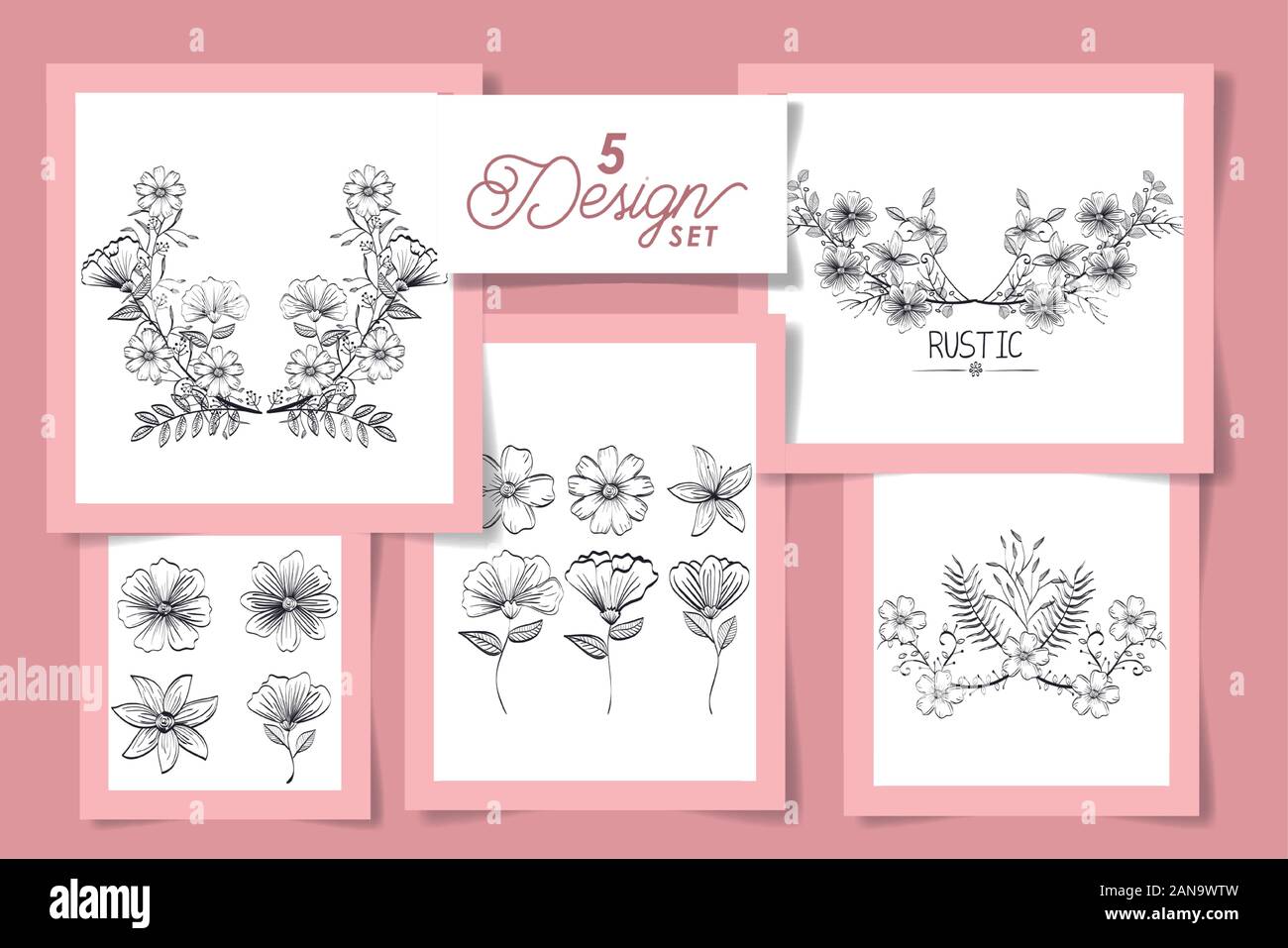 five design of flowers rustic decoration Stock Vector Image & Art - Alamy