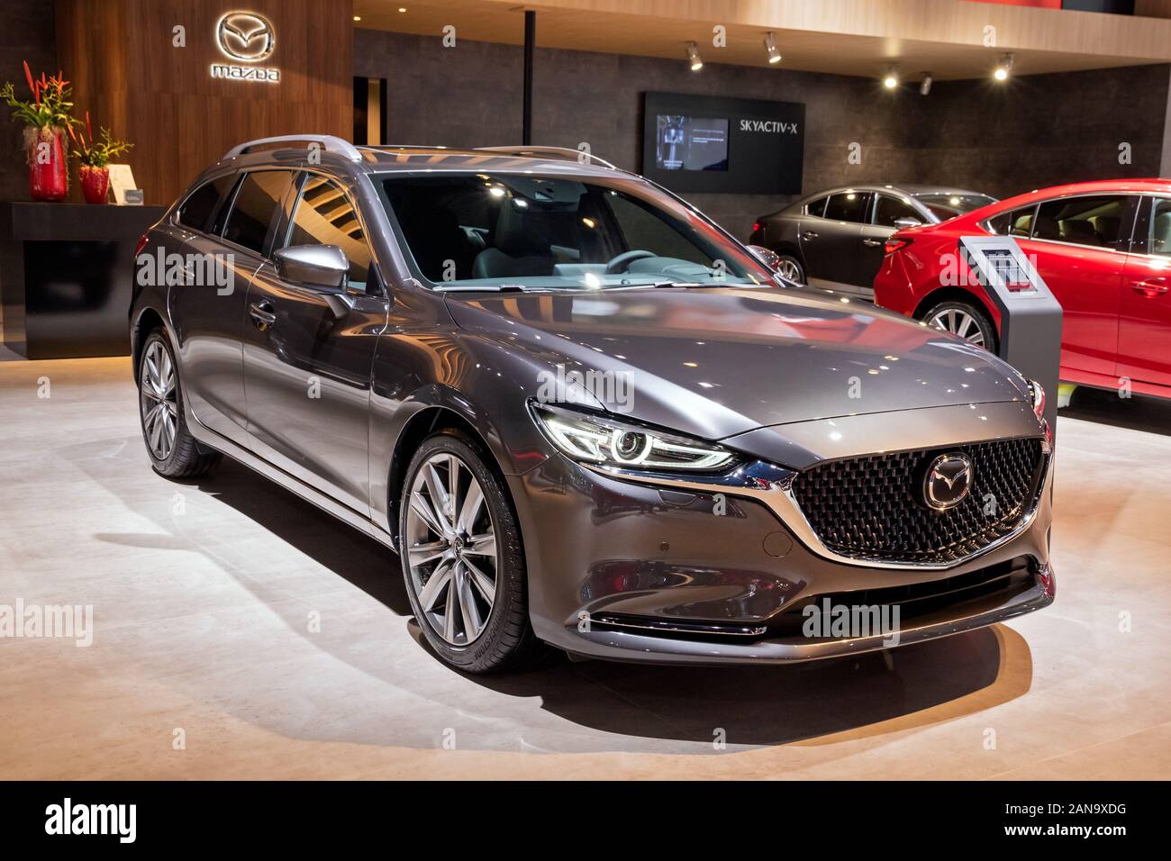 BRUSSELS - JAN 9, 2020: New Mazda 6 luxury saloon car presented at the ...