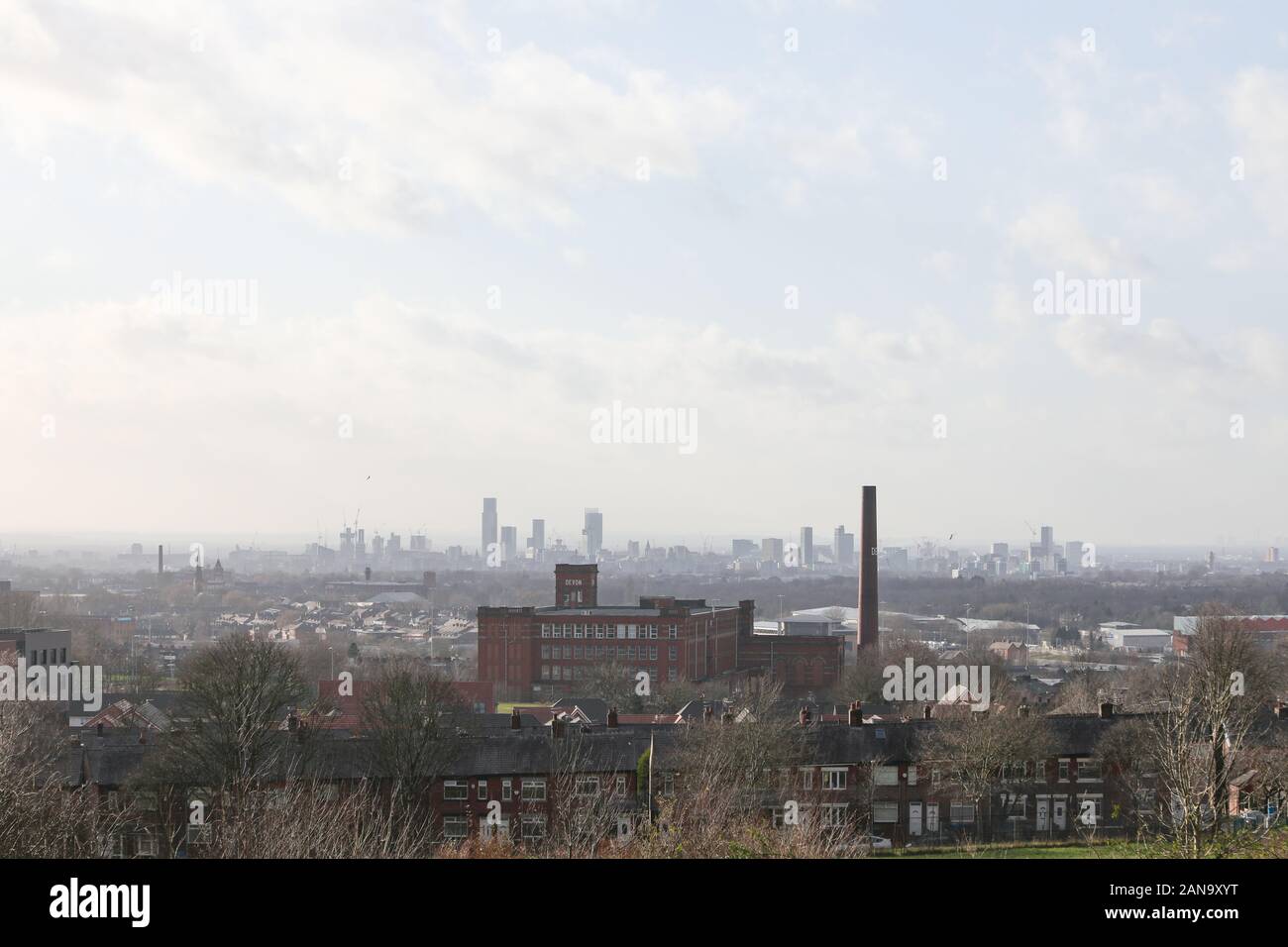 A view of the city of Manchester from the neighbouring town of Oldham ...