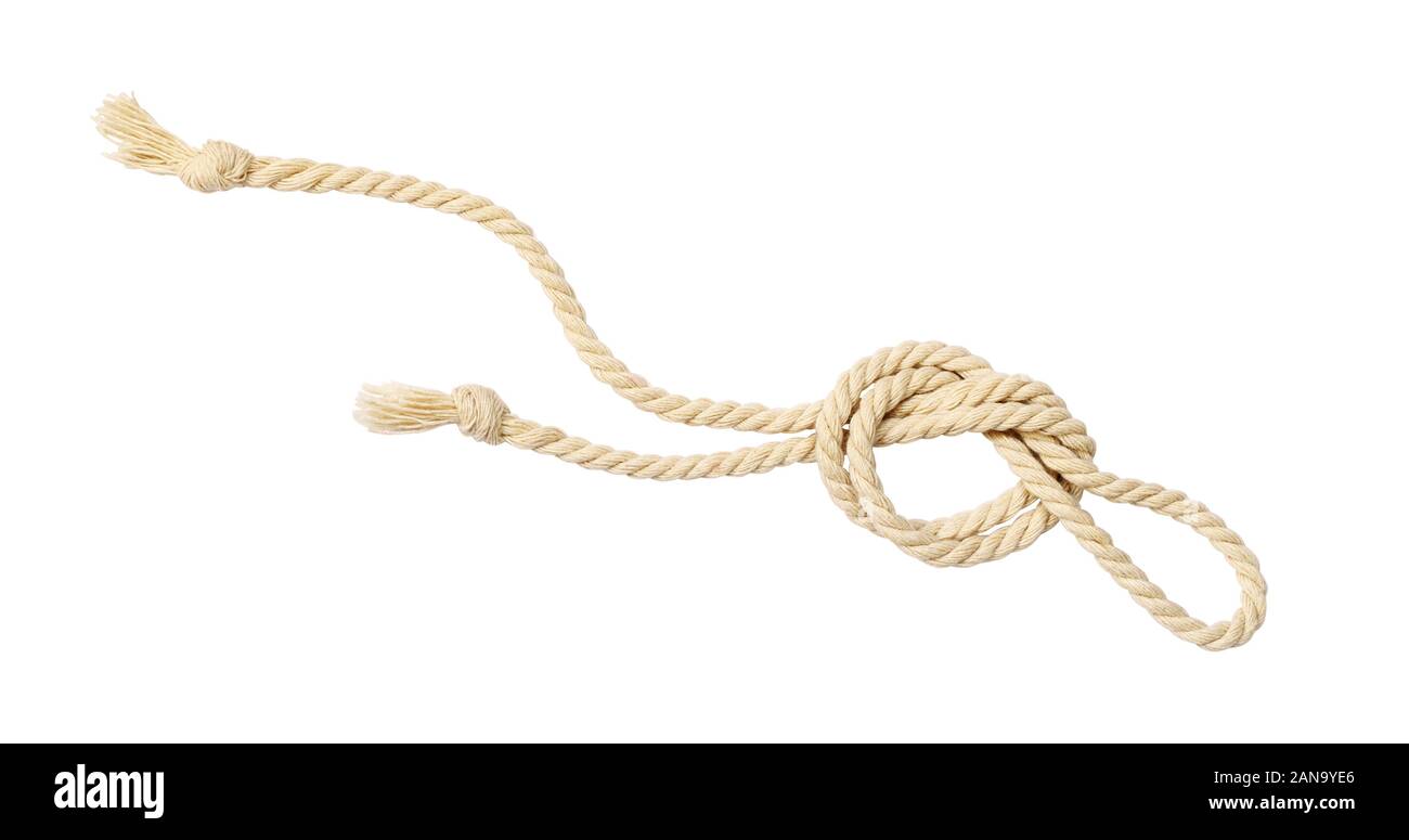 Beige cotton rope with knot isolated on white Stock Photo - Alamy