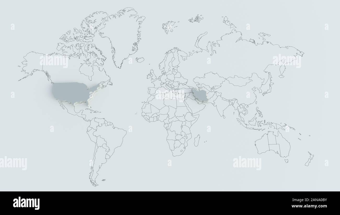 usa and iran on the world map - 3d rendering Stock Photo - Alamy