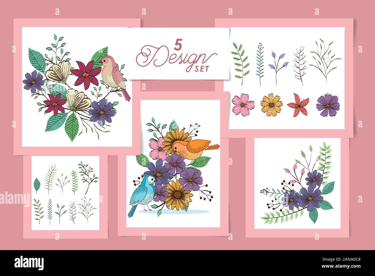 Five birds vector hi-res stock photography and images - Alamy