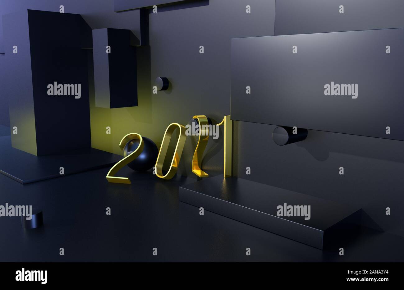 2021 year golden sign with black background. 3D illustration Stock ...
