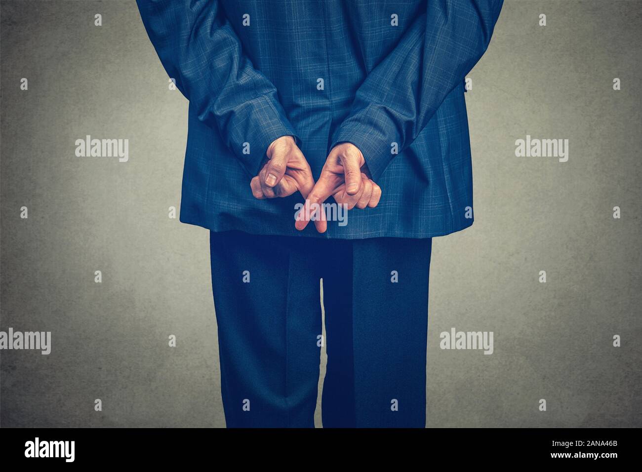 Swearing an oath with fingers crossed behind the back, concept for ...