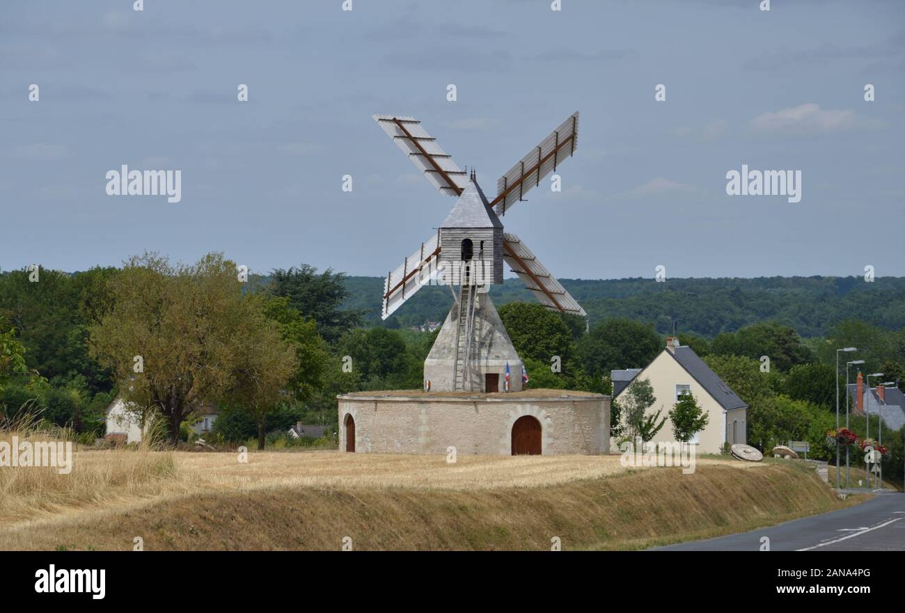 An old windmill in the French plain Stock Photo - Alamy