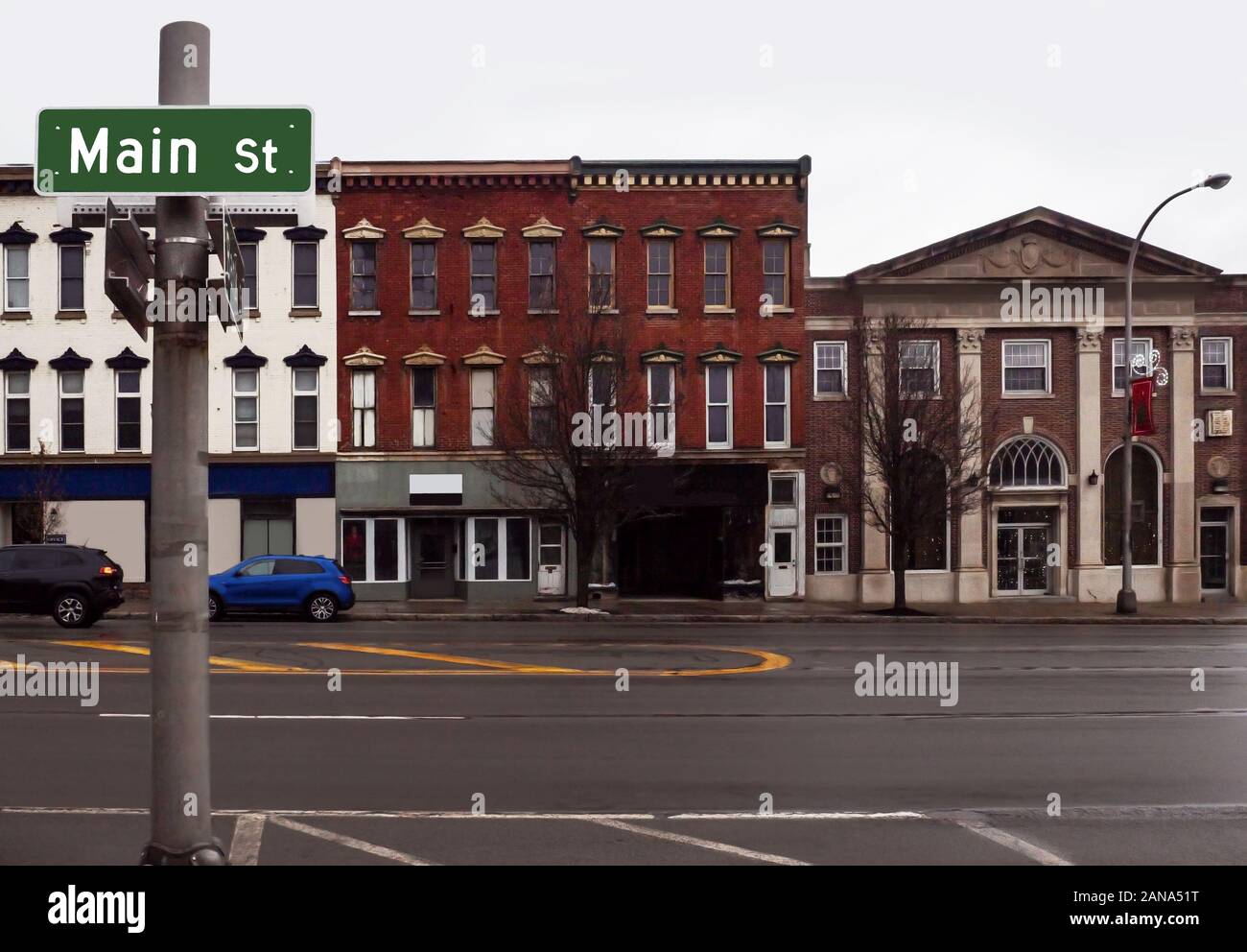 Small American town on an overcast winter afternoon Stock Photo - Alamy