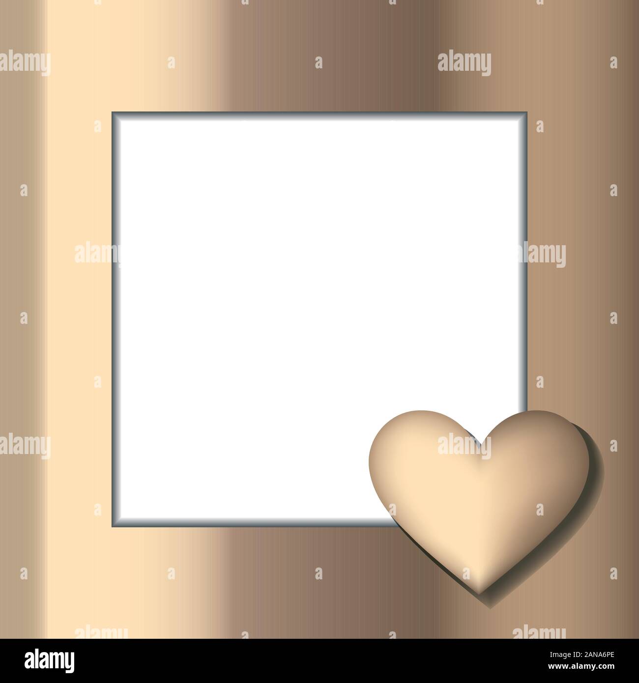 Gold heart on the frame. Metallic template for greeting card. Love ...
