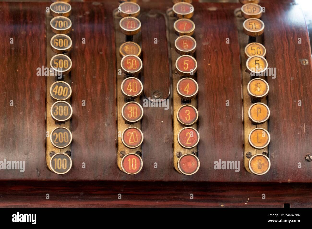 old ancient wood cash register detail Stock Photo - Alamy