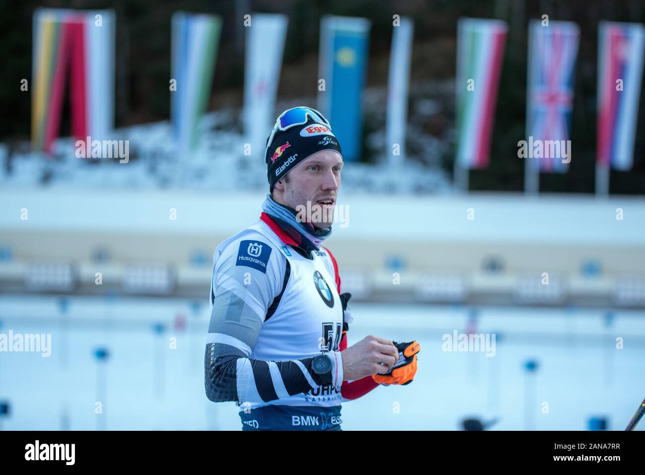 RUHPOLDING, GERMANY - JANUARY 16: Dominik Landertinger of Austria at ...