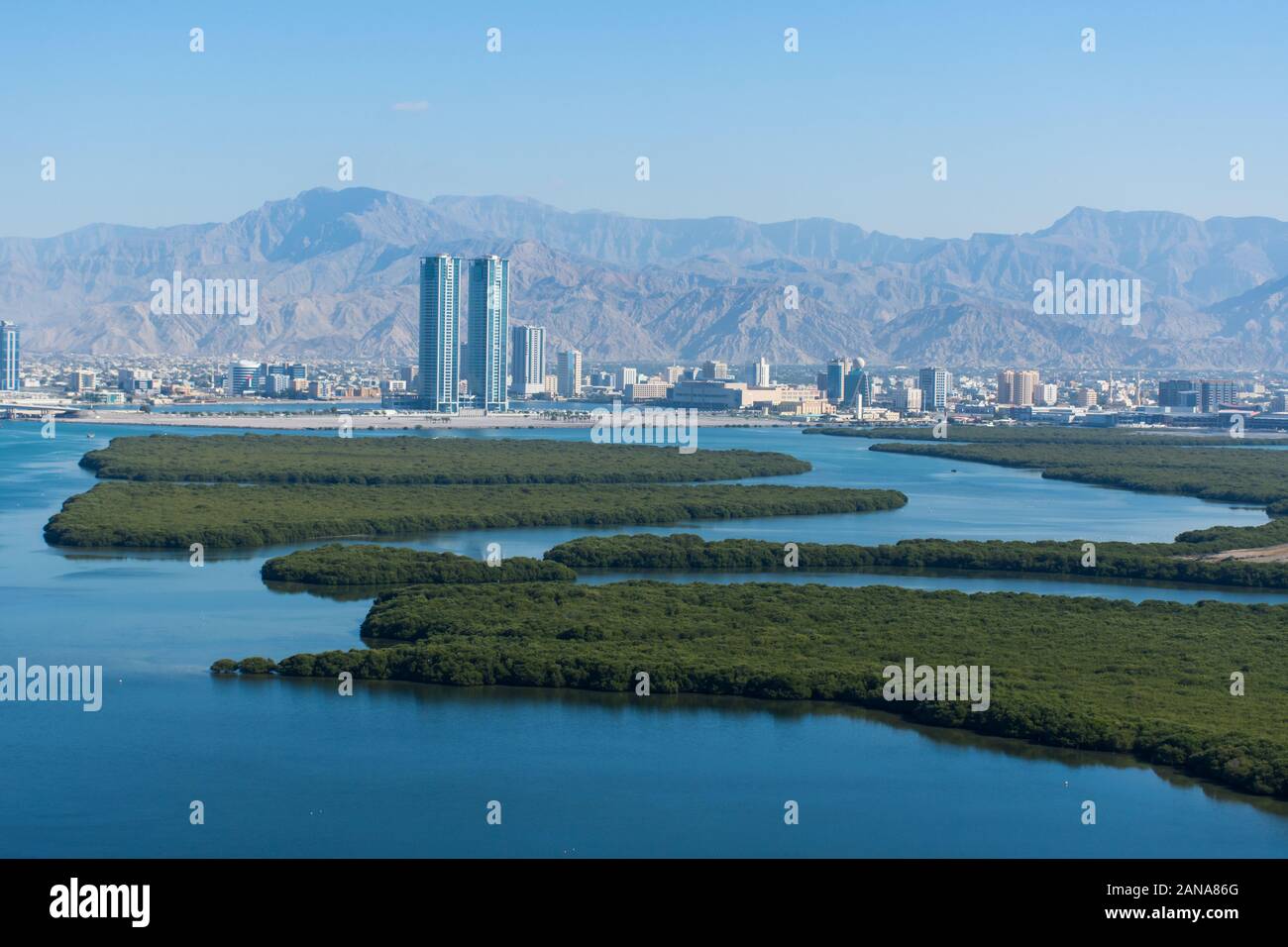 Aerial view of Ras al Khaimah, United Arab Emirates north of Dubai ...