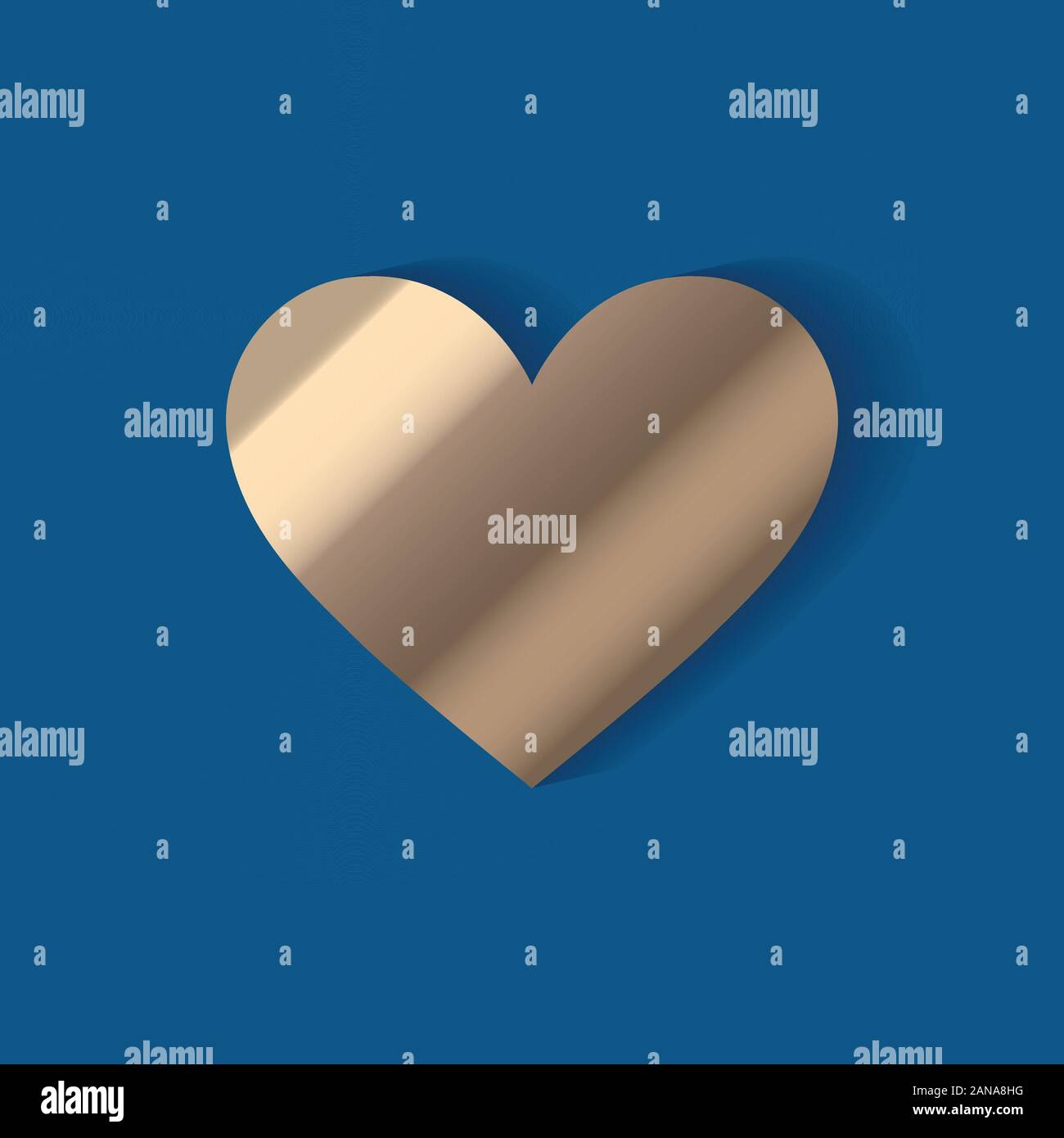 Gold heart on the classic blue color background. Male version greeting ...