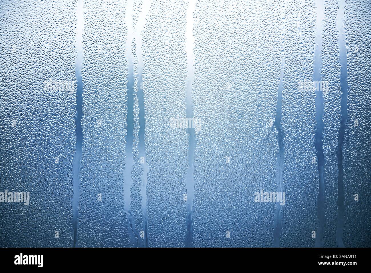 Blue Glass with Condensate, Window with Steam and Water as Background ...