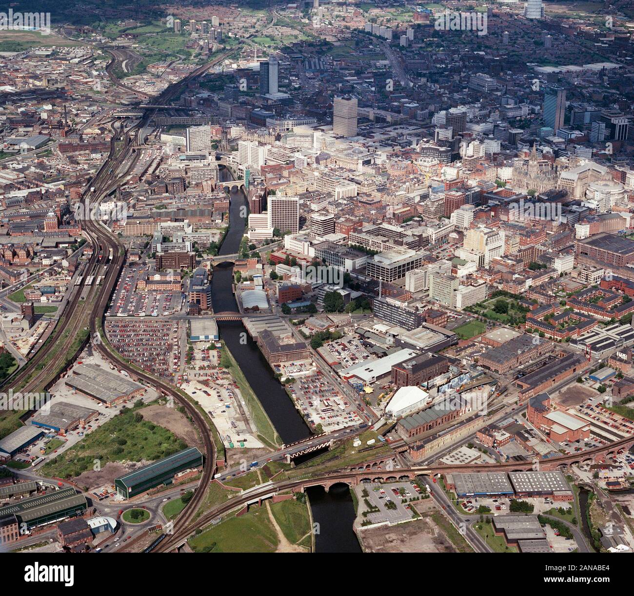 An aerial view of Manchester City Centre, in 1991, North West England ...