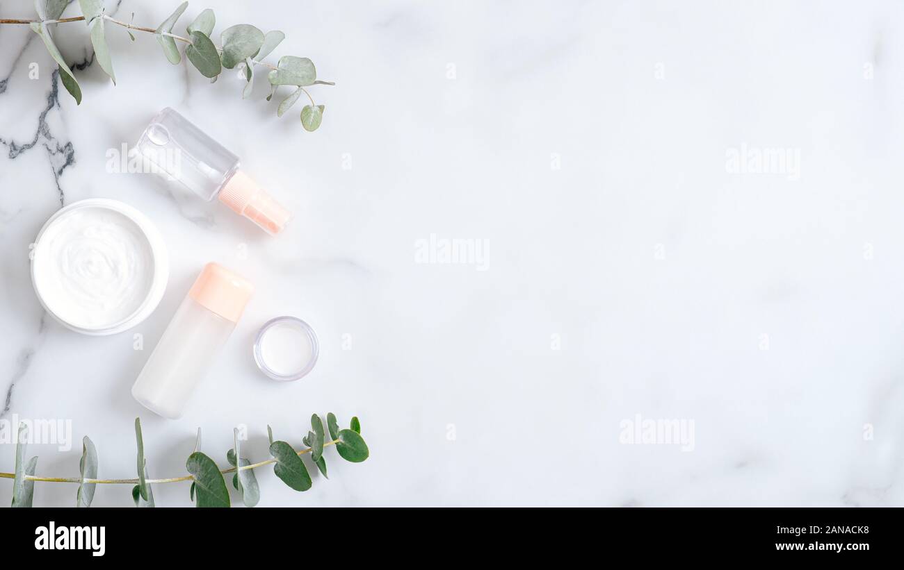 Natural skin care cosmetic cream and lotion with eucalyptus leaves on ...