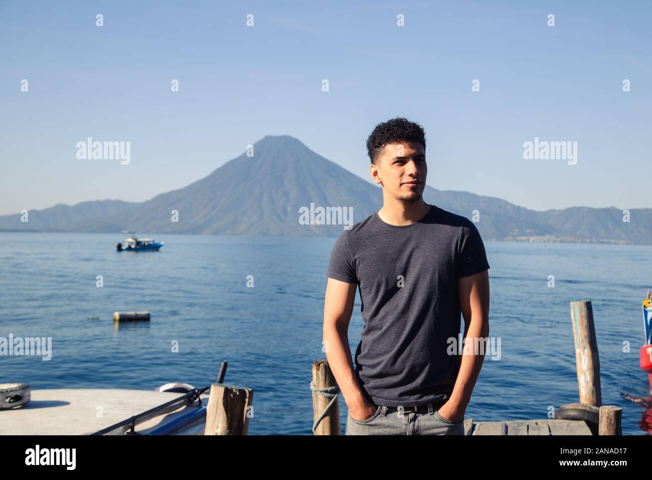 Hispanic tourist at Lake Atitlan tourist destination in Guatemala Stock ...