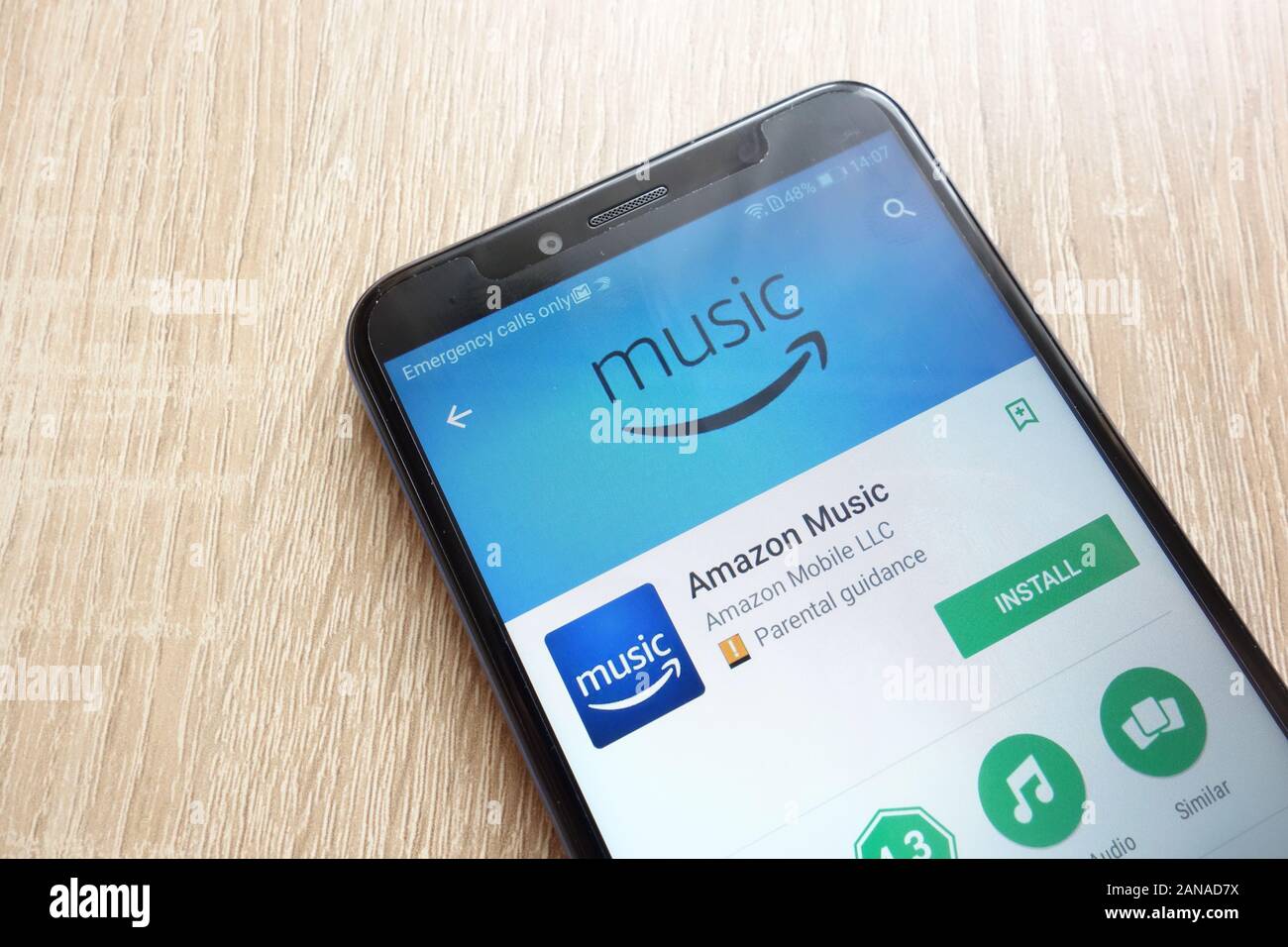 Amazon Music app on Google Play Store website displayed on Huawei Y6 ...
